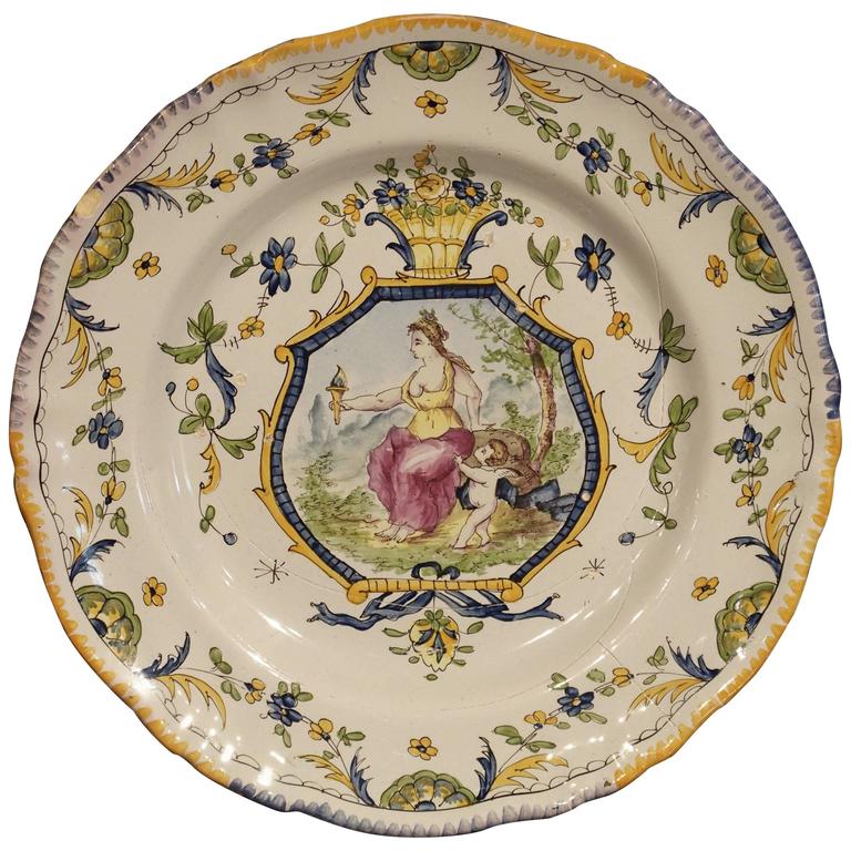 Hand-Painted French Faience 18th Century Reproduction Plate, Mid-1900s ...