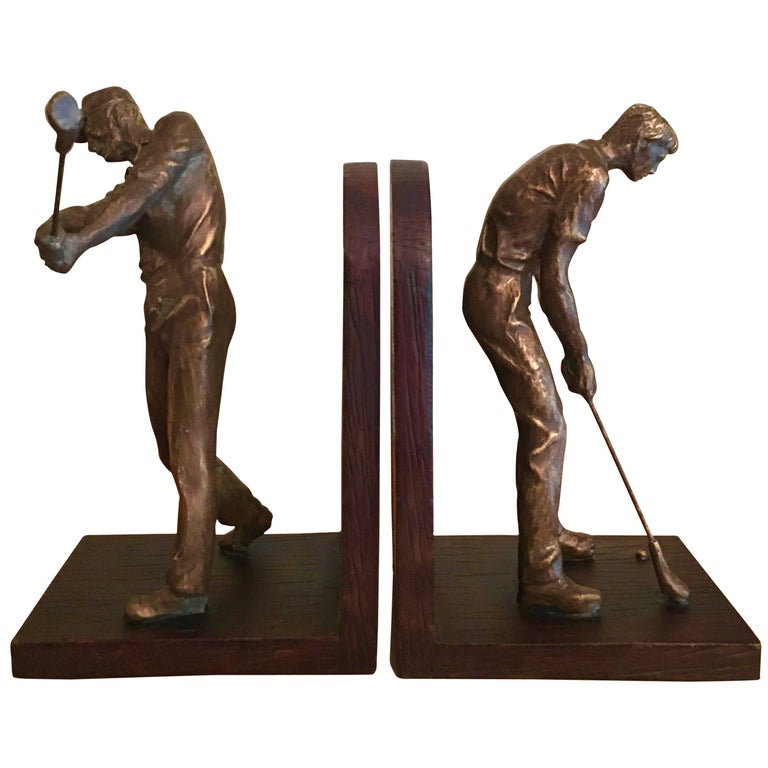 Pair of Bookends with Phenomenal Three Dimensional Golfer at 1stDibs