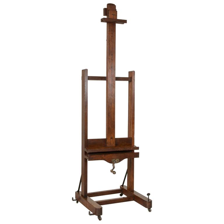Rare Adjustable Two Ways 19th Century French Oak Floor Easel with ...