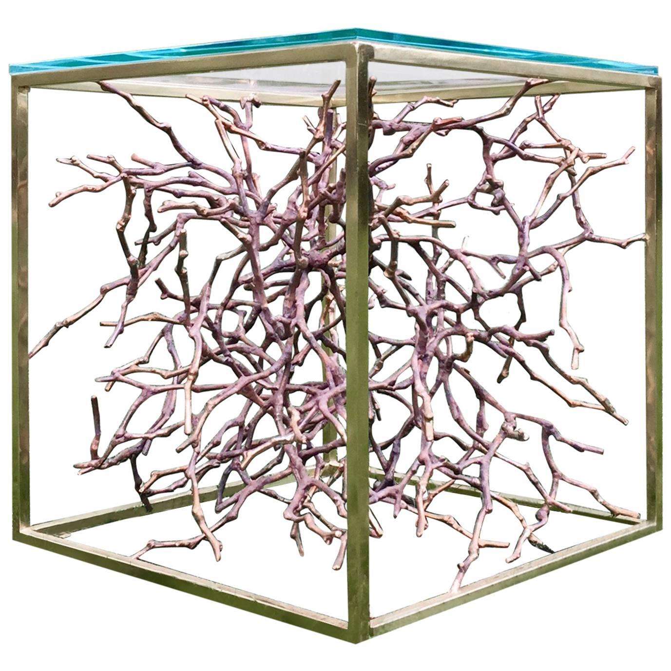 Cast Bronze Magnolia Twigs with Brass Frame Side Table at 1stDibs ...