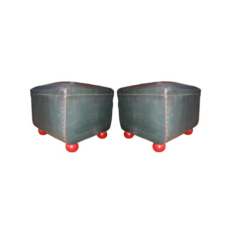 Pair Italian Mid-Century Modern Neoclassical Stools / Ottomans Attr ...