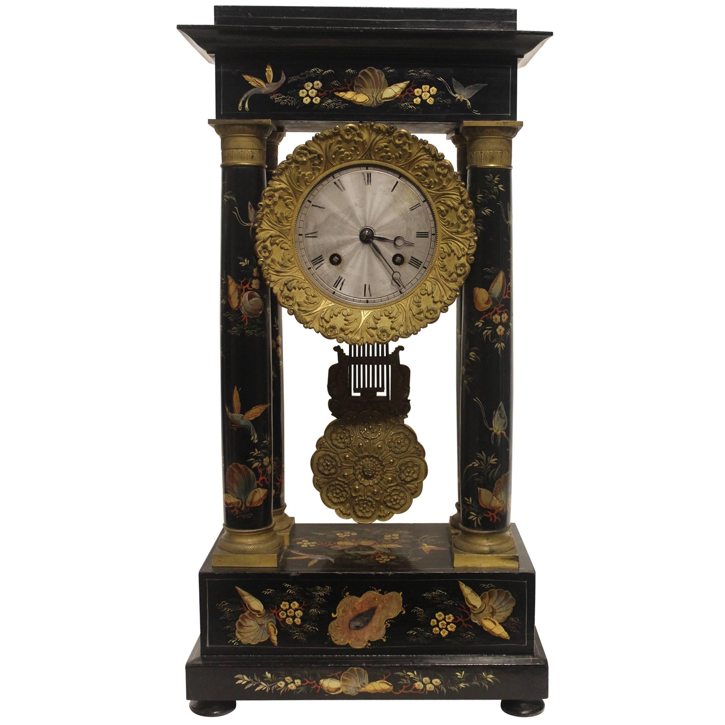 Early 19th Century French Painted Portico Clock For Sale at 1stDibs