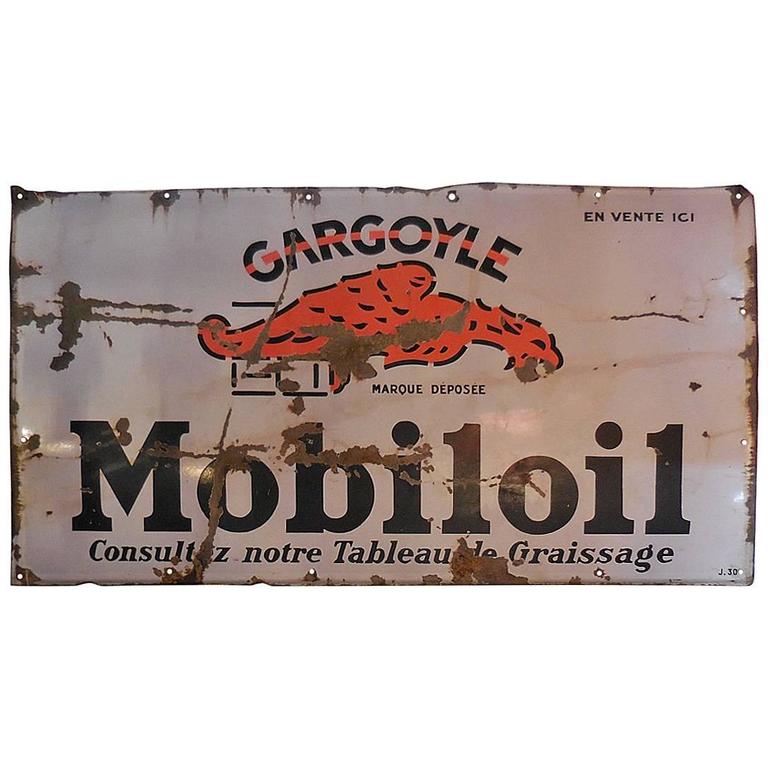 French Mobiloil/Gargoyle Enamel Advertising Sign from 1930 at 1stDibs