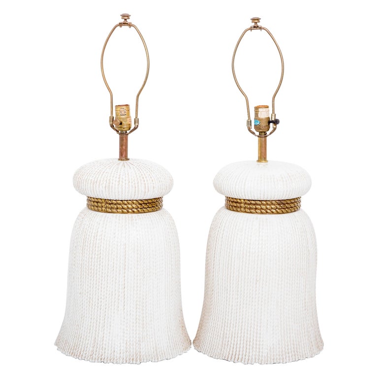 Pair of Ceramic Tassel Lamps For Sale at 1stDibs