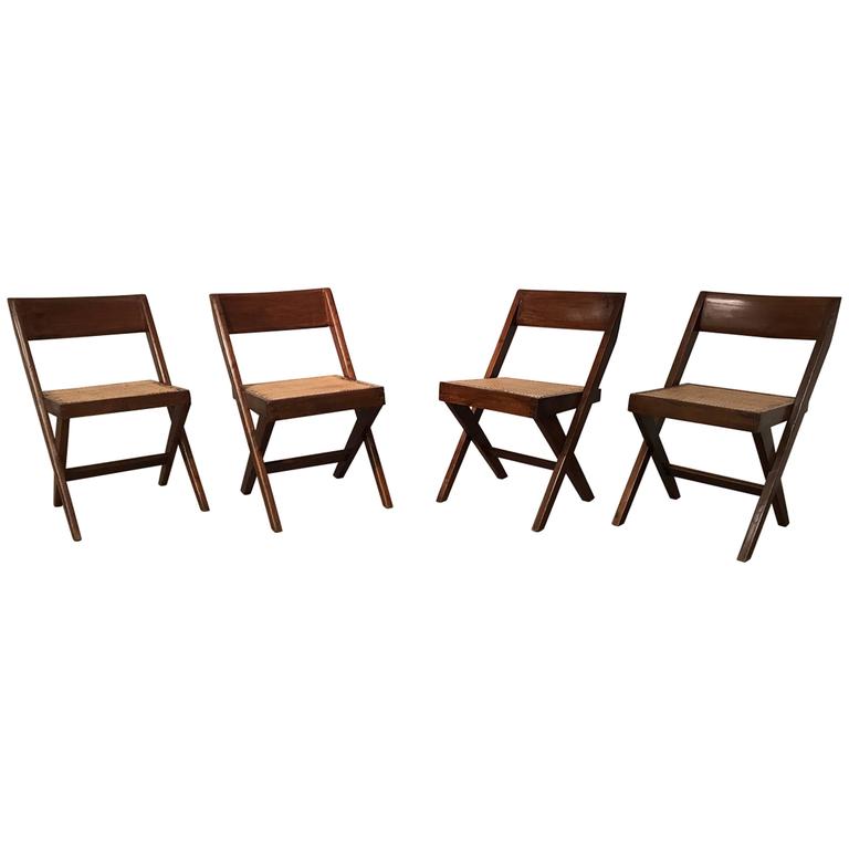 Set of Four Library Chairs by Pierre Jeanneret For Sale at 1stDibs