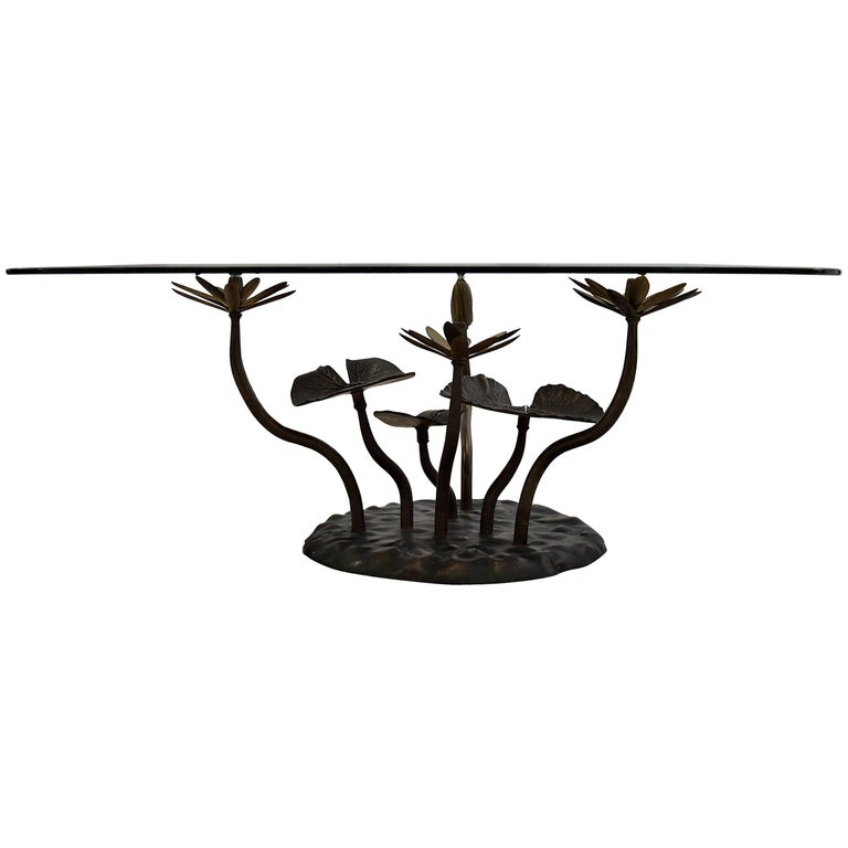 Mid-Century Modern Brass Lotus Coffee Table For Sale at 1stDibs