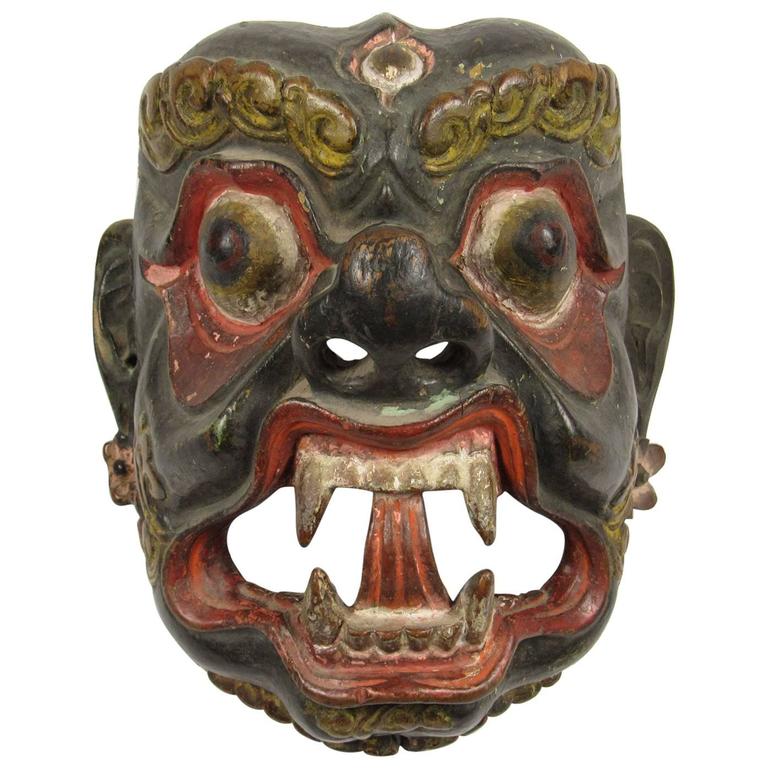 Late 19th-Early 20th Century Nepalese Carved and Polychromed Wood Mask ...