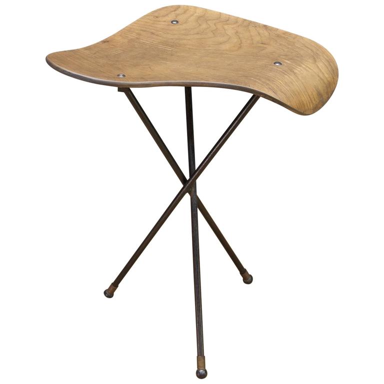 Vintage Plywood Perch Table Assemblage on Iron Rod Tripod For Sale at ...