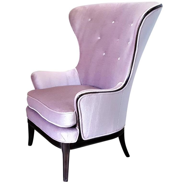 Dramatic High Wingback Chair in Lilac Mohair with Mahogany Detail ...
