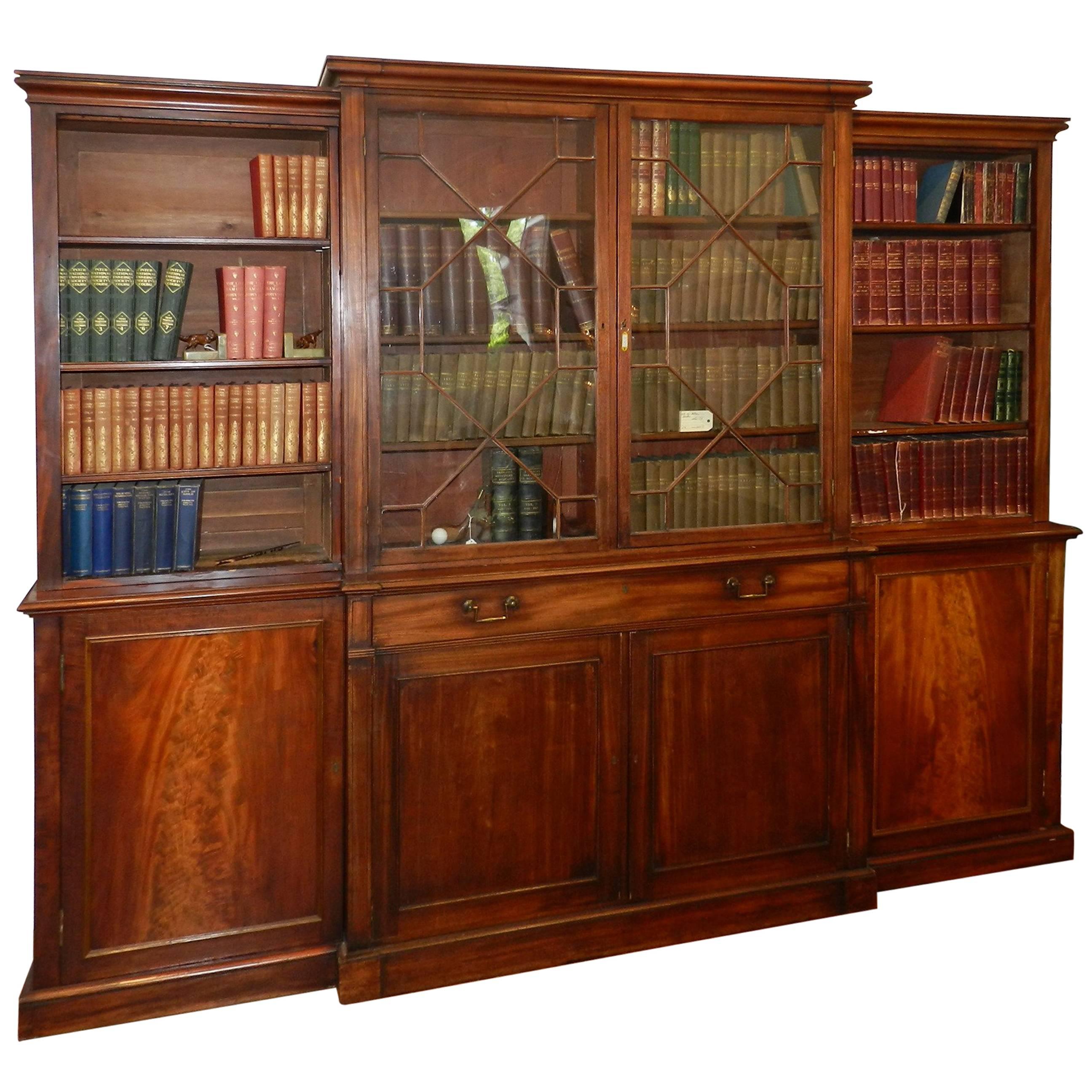 Mahogany Breakfront Bookcase at 1stDibs