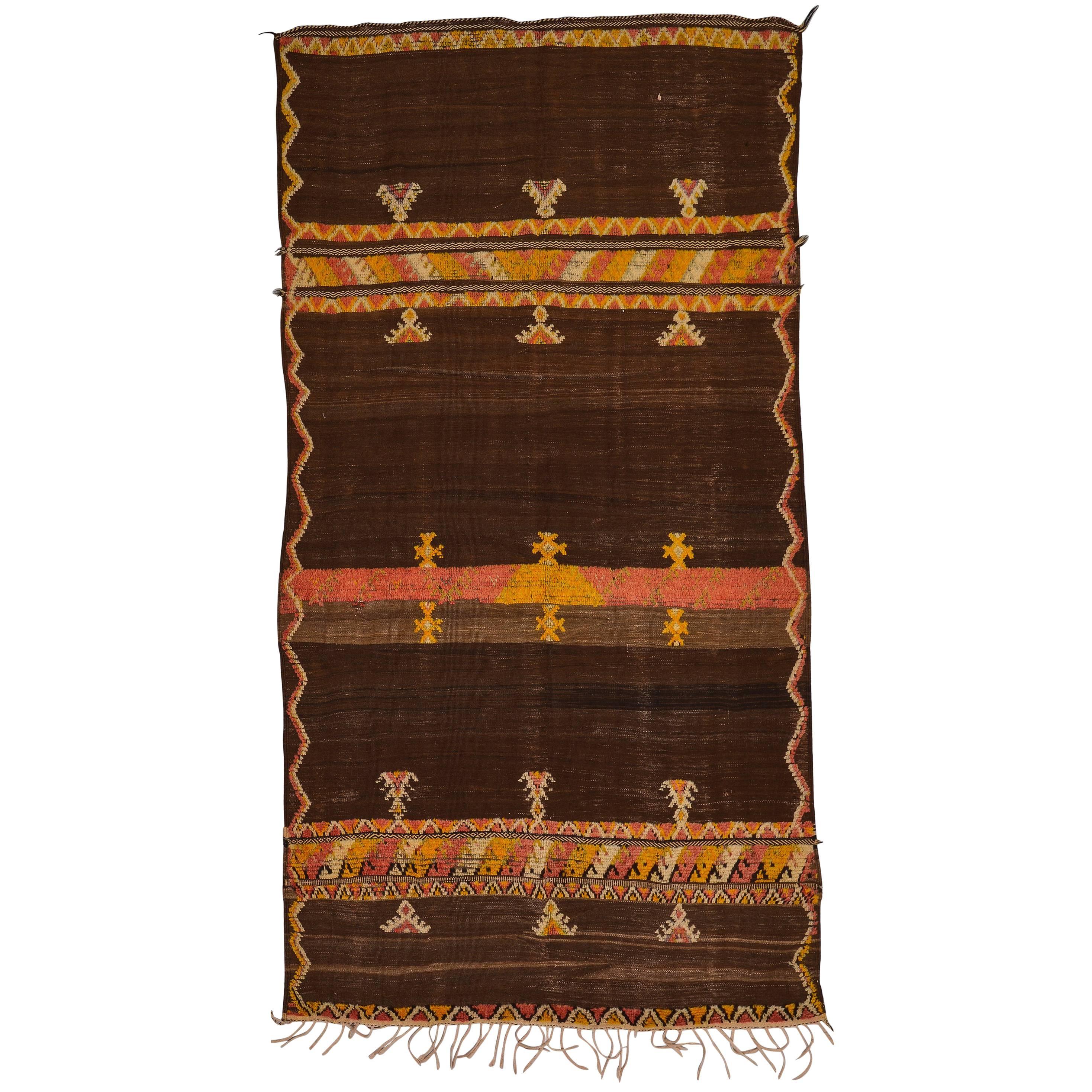 Moroccan Kilim with Silk Highlights, Light Washed Jean Blue, Soft ...