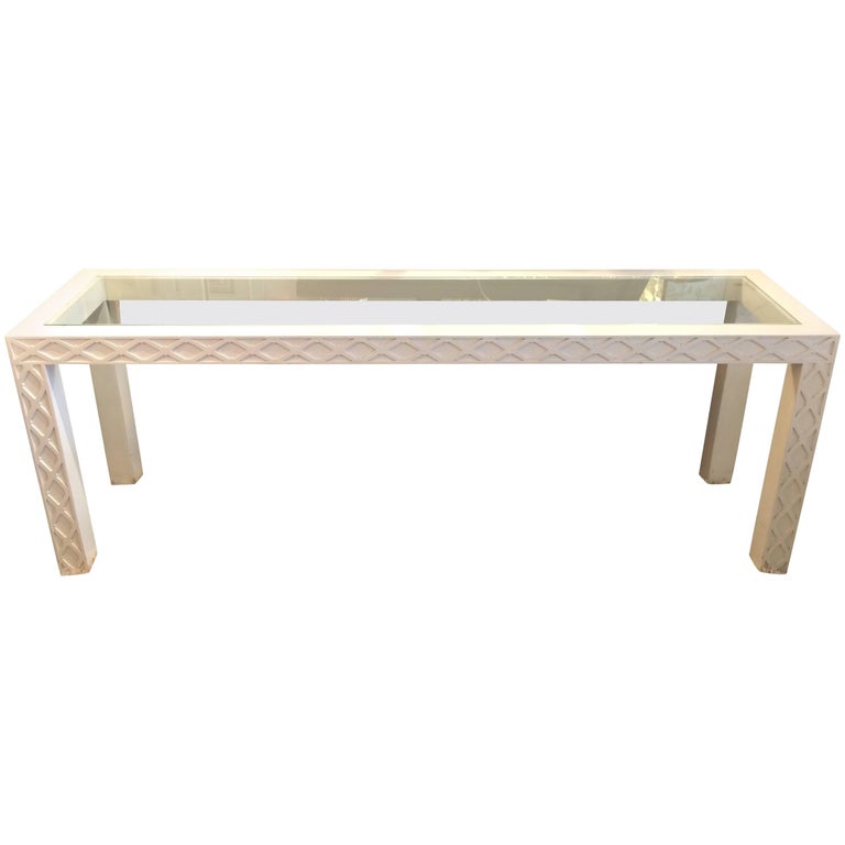 Stylish Cream Laquered Console Table with Stunning Lattice Design For ...