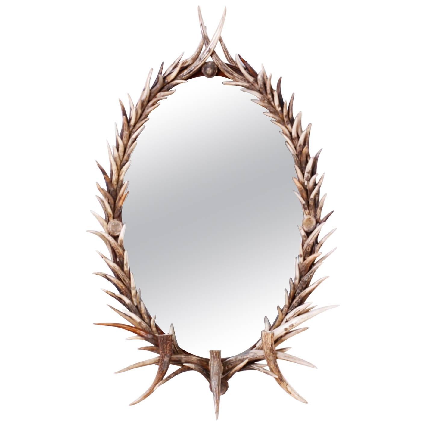 European Deer Antler Wall Mirror Featuring Candle Holders at 1stDibs ...