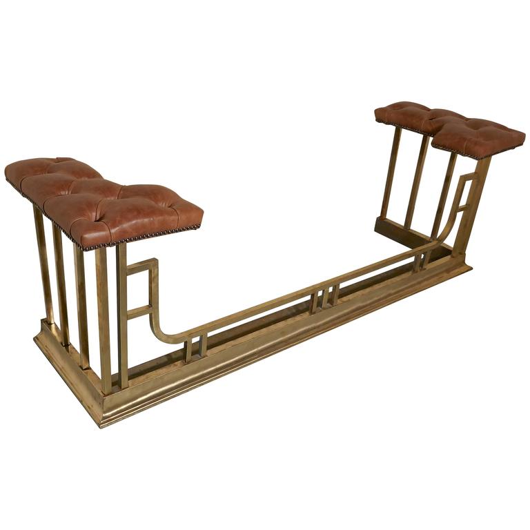 Large Brass and Leather Club Fender at 1stDibs