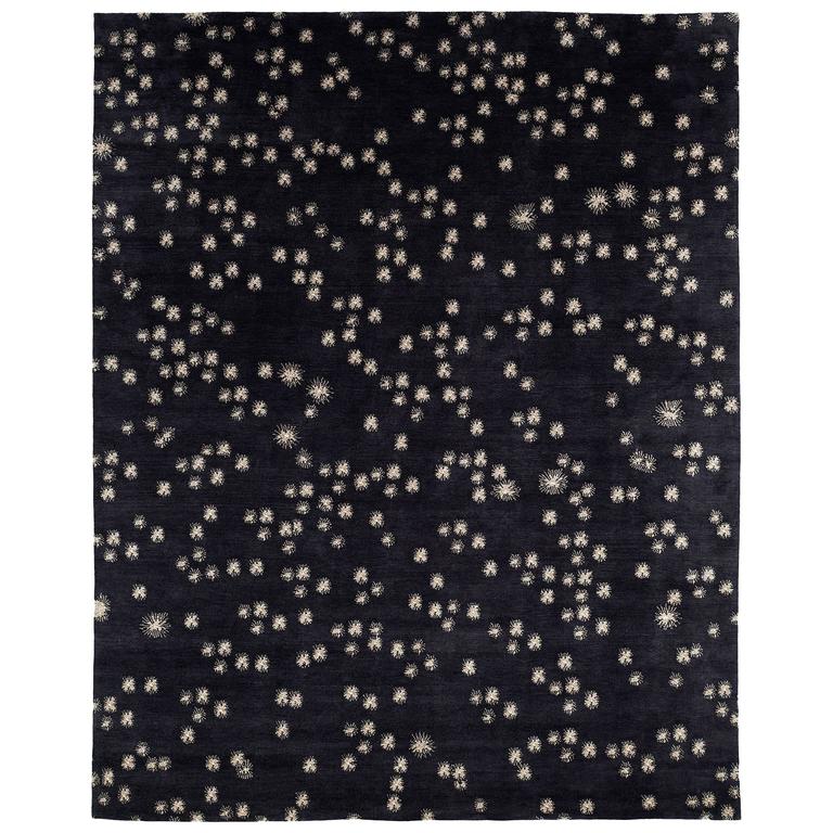 Midnight Blue Silk And Wool Modern Asterisk Rug By CARINI 8x10 For Sale ...