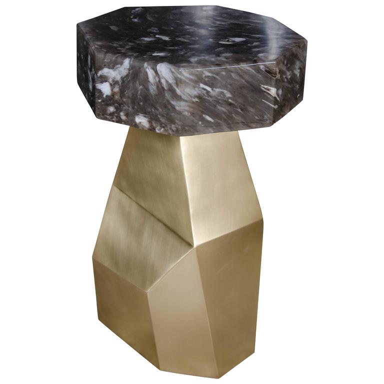 Brass Facet Table with Octagon Smoke Crystal Tabletop by Robert Kuo at ...