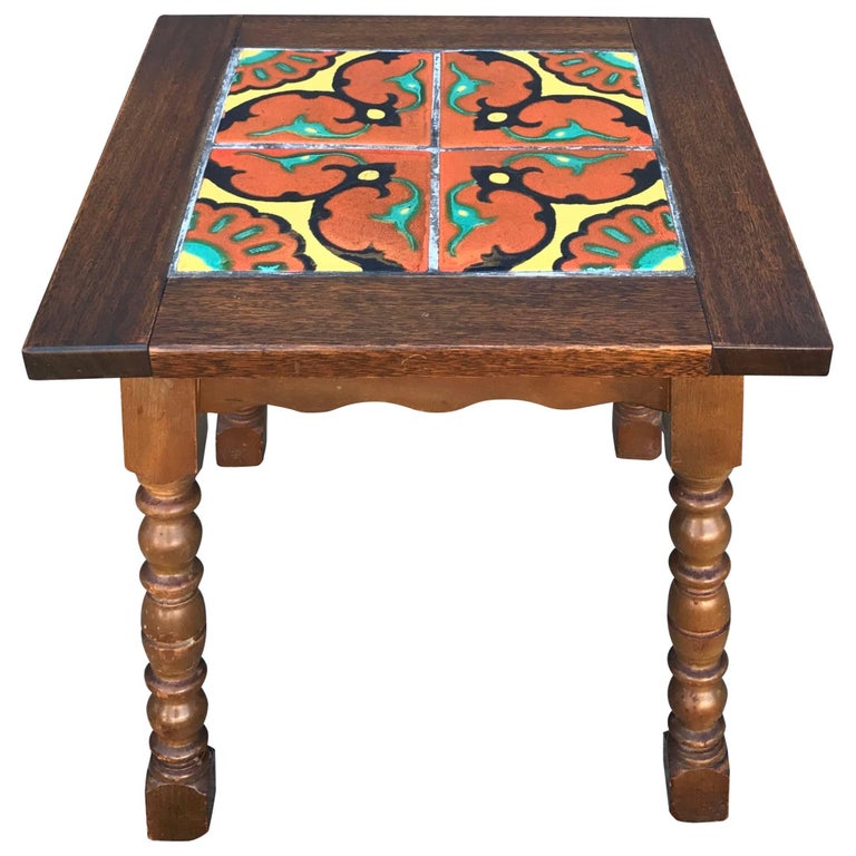 Taylor Tilery Spanish Tile Mahogany Side Table at 1stDibs
