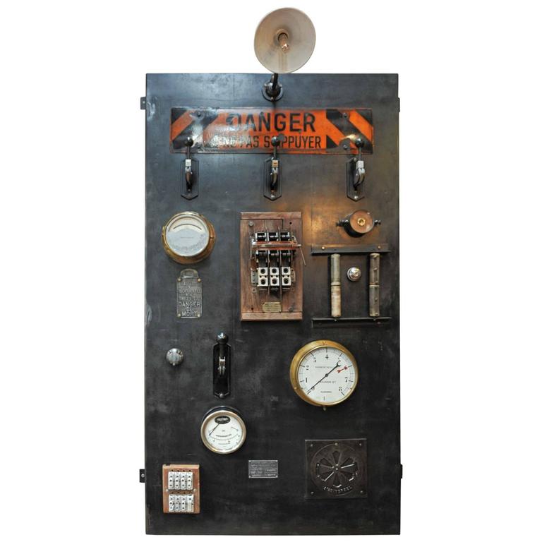 1940s French Factory Large Ion and Bakelite Switchboard Industrial Wall ...