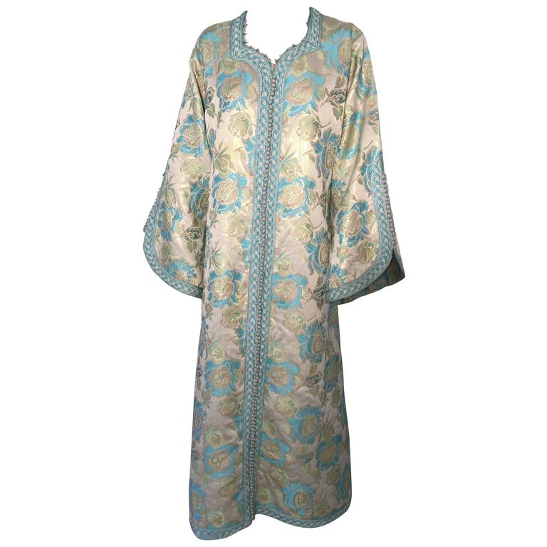 Moroccan Caftan, Turquoise and Silver Lame Kaftan Size L to XL at 1stDibs