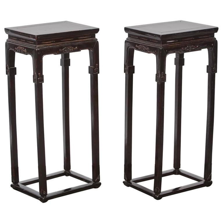 18th Century Chinese Pair of Tall Thin Lacquer Tea Tables at 1stDibs