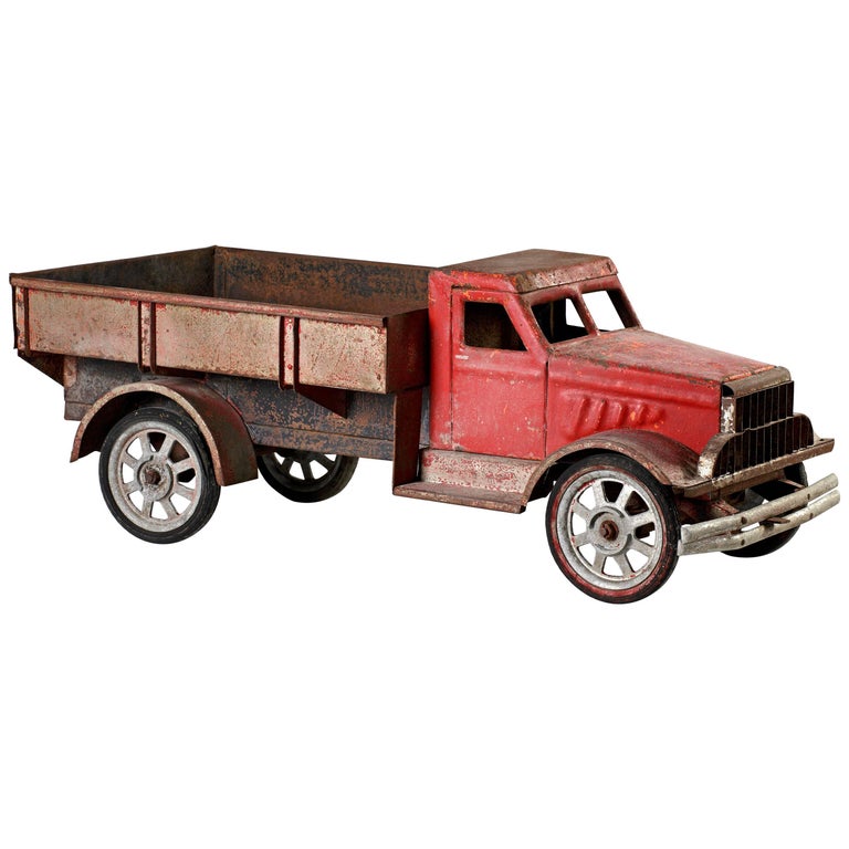 Large Old Polychrome Painted Metal Model of a Lorry For Sale at 1stDibs