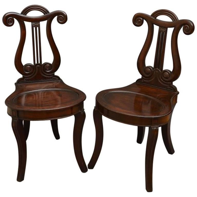 Pair of William IV Hall Chairs in Mahogany at 1stDibs