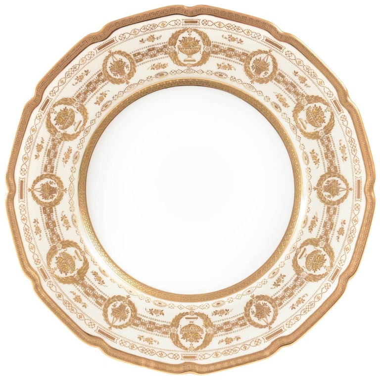 12 Stunning and Heavily Gilded Dinner Plates, Antique English For Sale ...