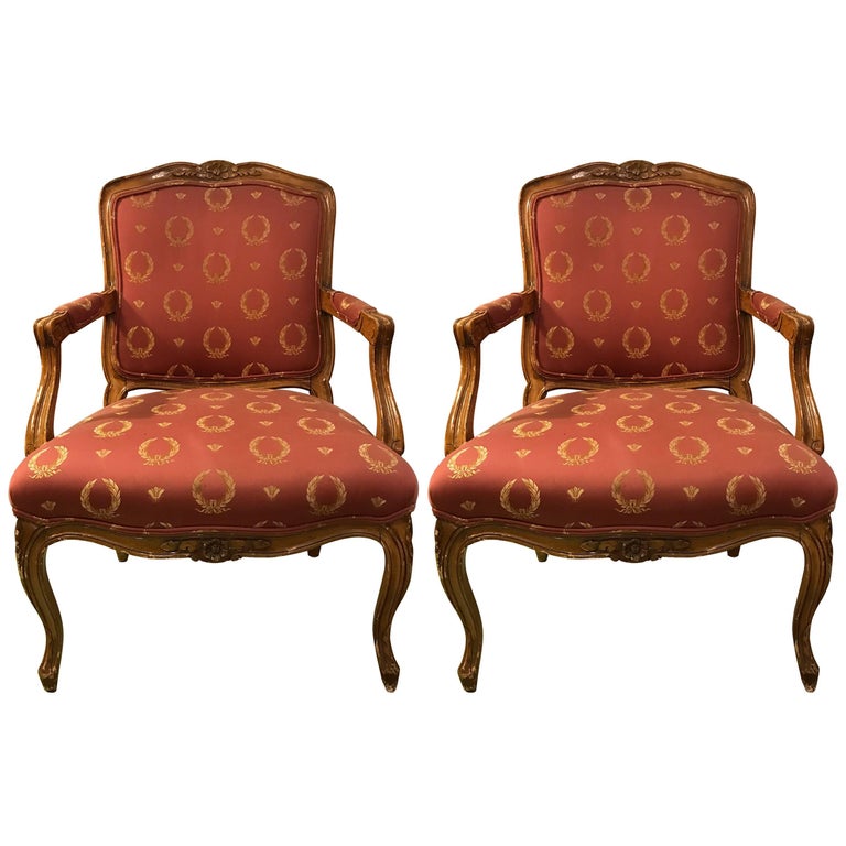 Pair of Open Armchairs Louis XV Style Feuteuils at 1stDibs