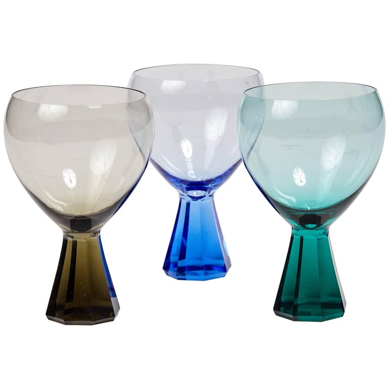 Mid-Century Modern Faceted Colored Cocktail Glass Set at 1stDibs
