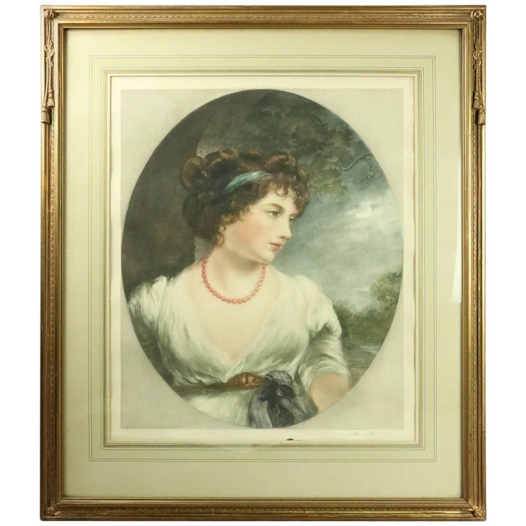 British John Cother Webb Mezzotint, Moonlit Young Woman, Signed, circa ...