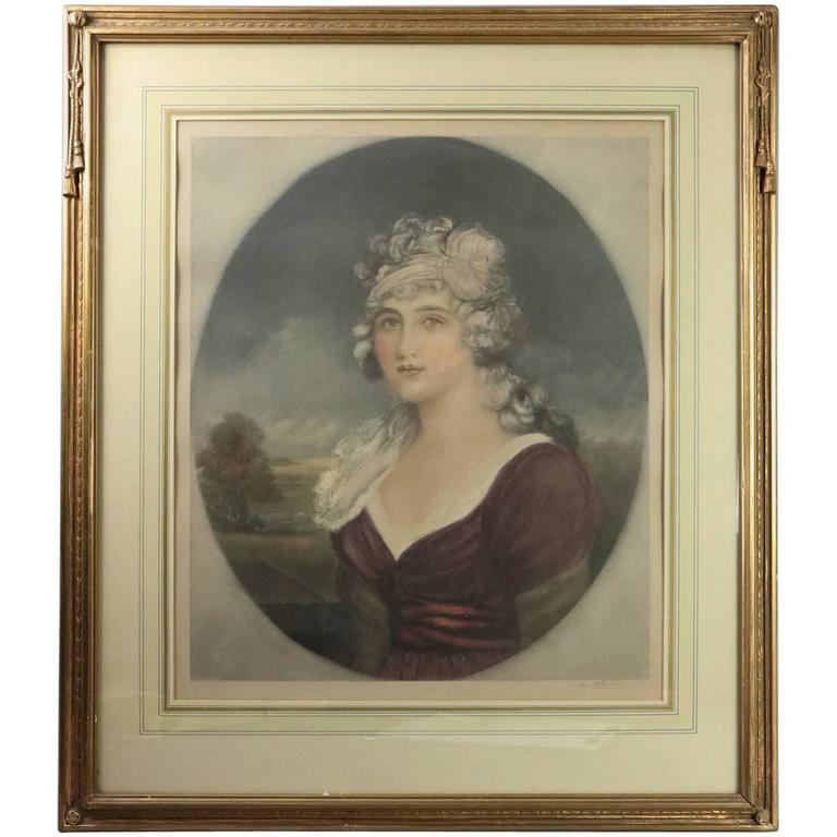 Antique British John Cother Webb Mezzotint Bust of Young Woman Signed ...