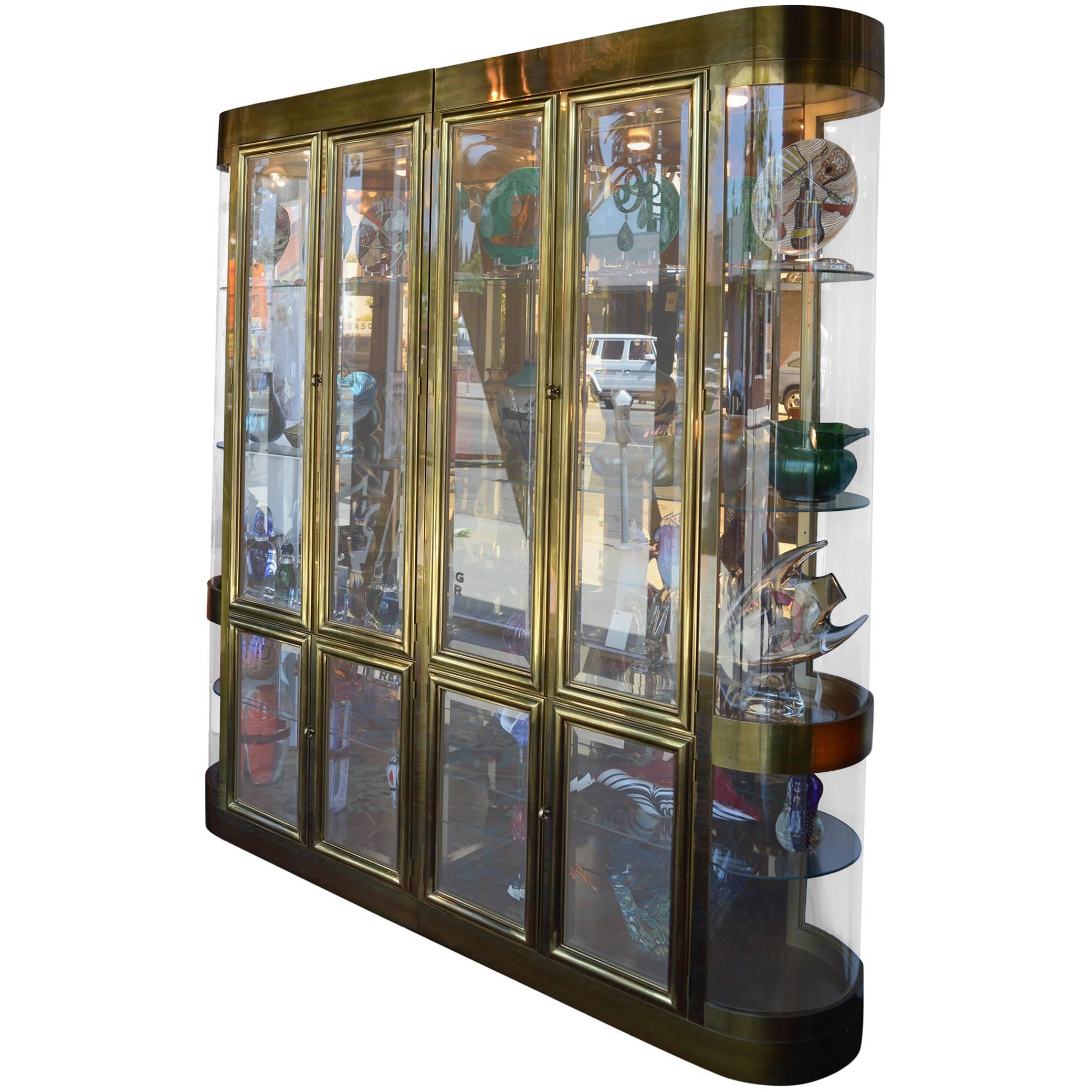 Mastercraft Brass, Glass and Mirror Breakfront at 1stDibs