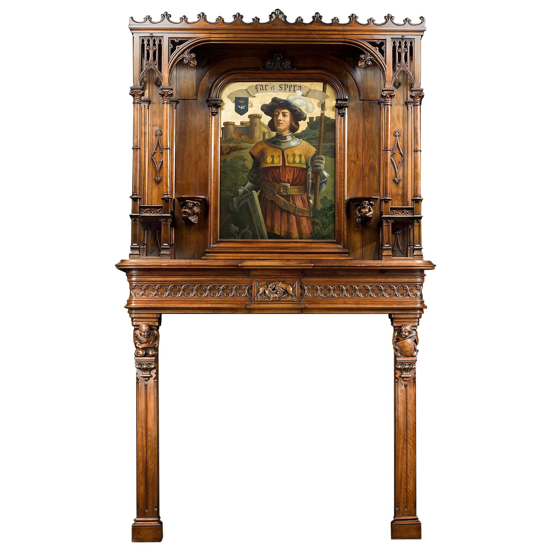 French Walnut Gothic Revival Chimneypiece and Overmantel at 1stDibs ...