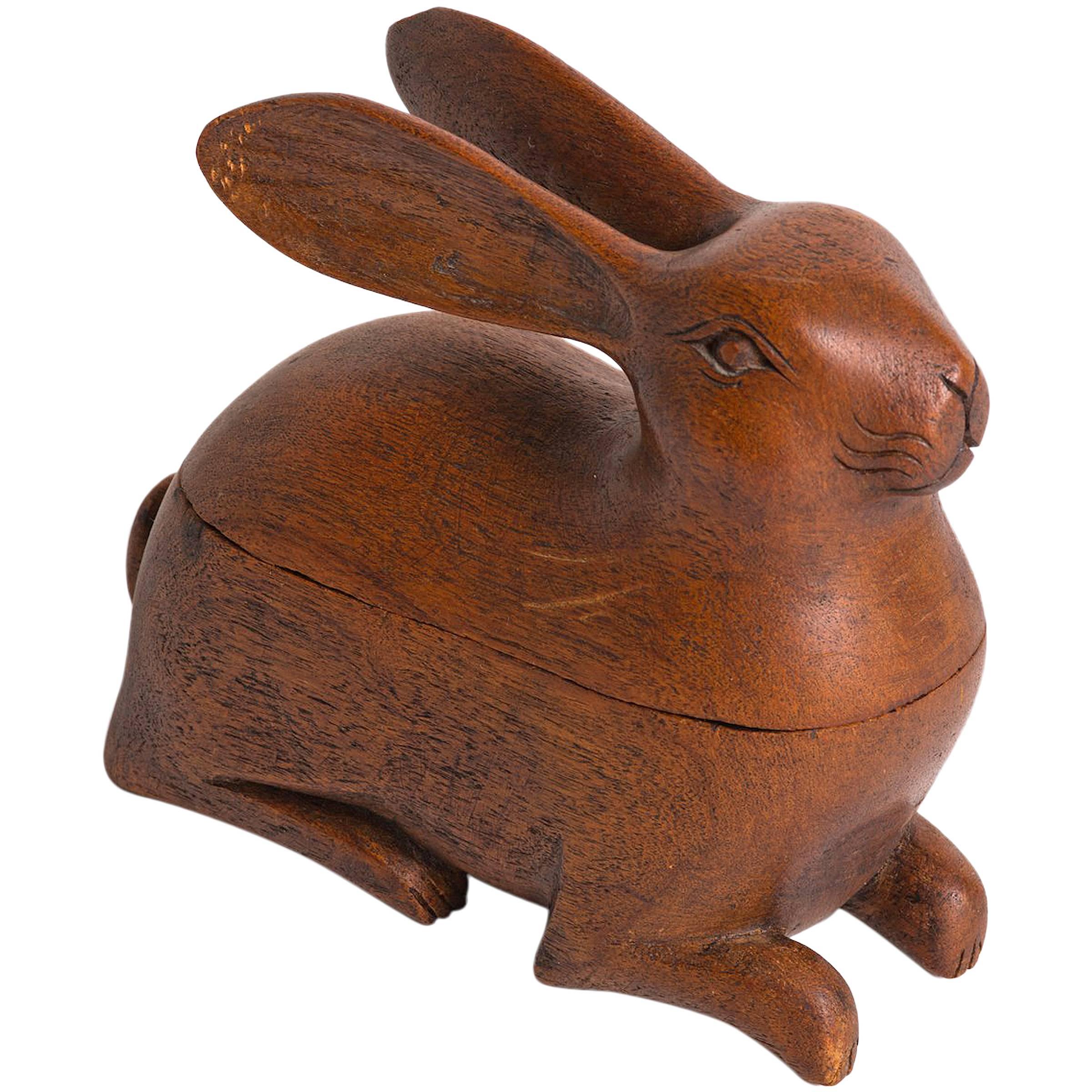 1940s French Carved Wood Rabbit Box at 1stDibs