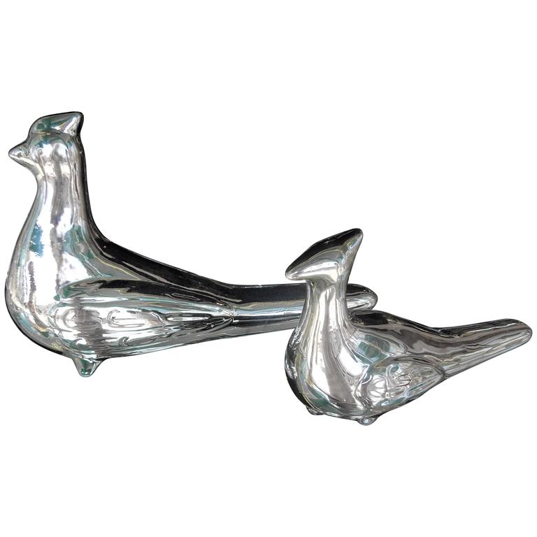 Vintage Silver Metallic Ceramic Pair of Birds by Jaru, California at ...
