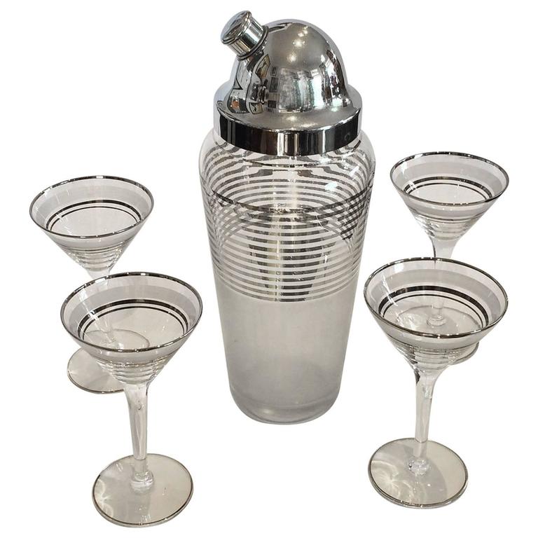Art Deco Platinum Banded Cocktail Set at 1stDibs