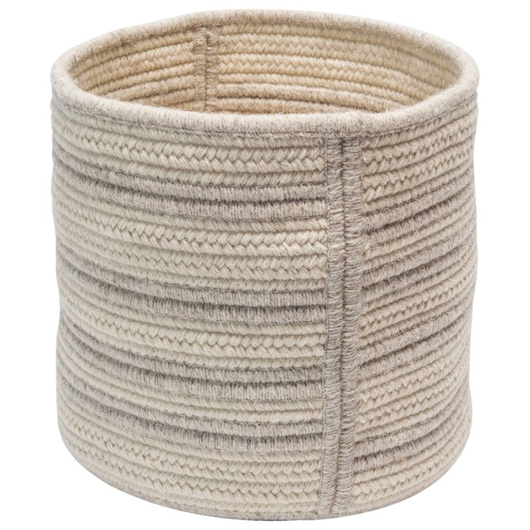 Natural Woven Wool Basket in Light Grey Custom Made in the USA For Sale ...