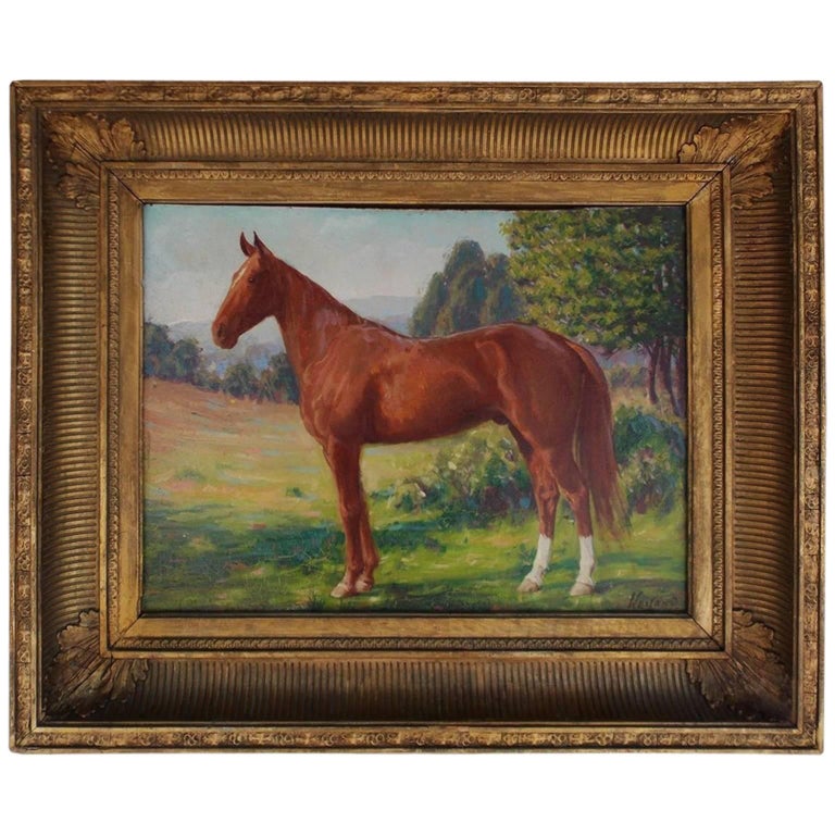 American Oil on Board Portrait of Horse, NY, James Weiland, Circa 1900 ...
