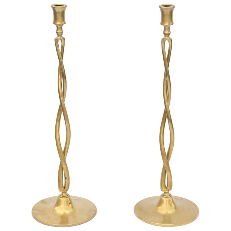 Pair of 19th Century Braided Brass Candlesticks at 1stDibs