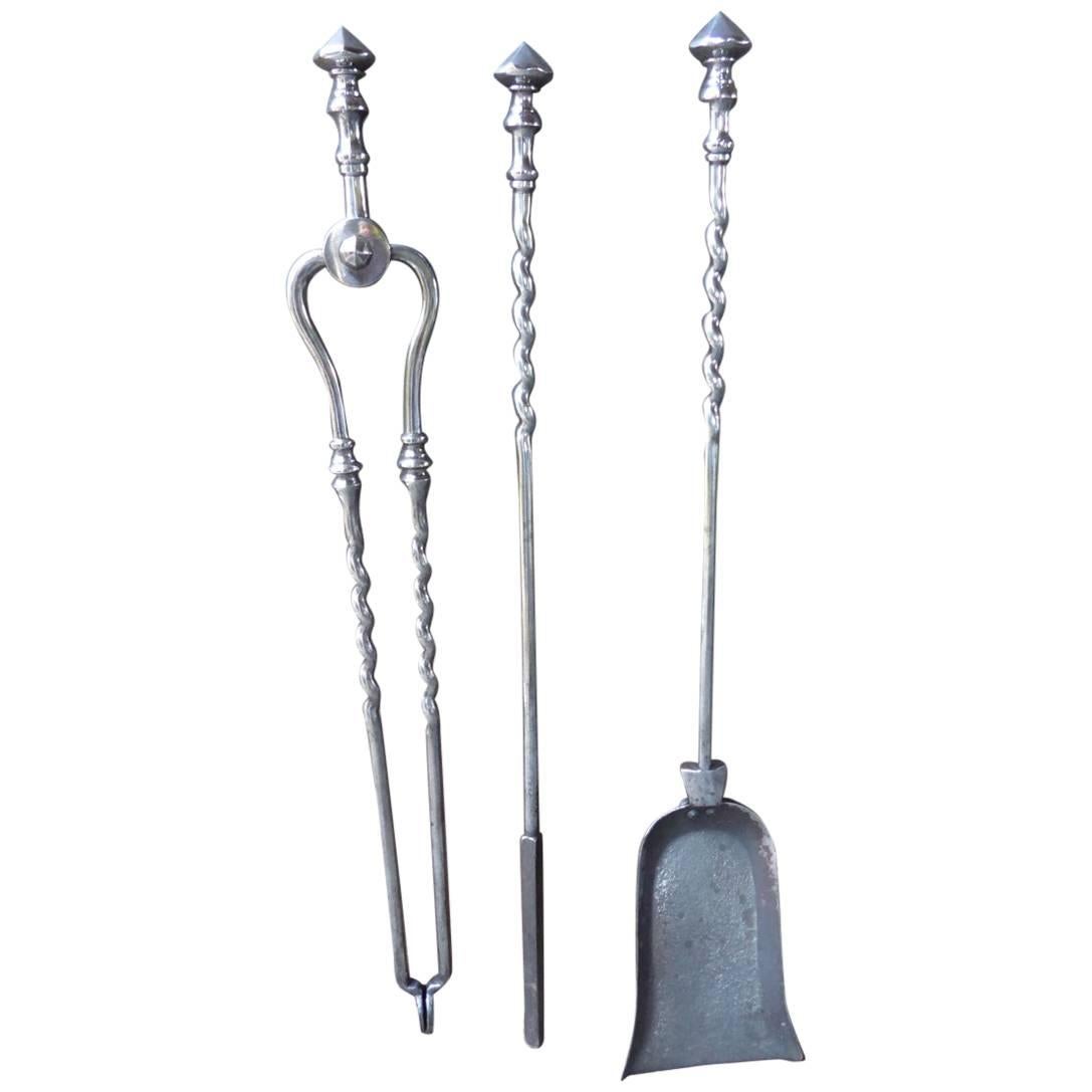 English Mid-19th Century Brass Fire Tools with Stand at 1stDibs