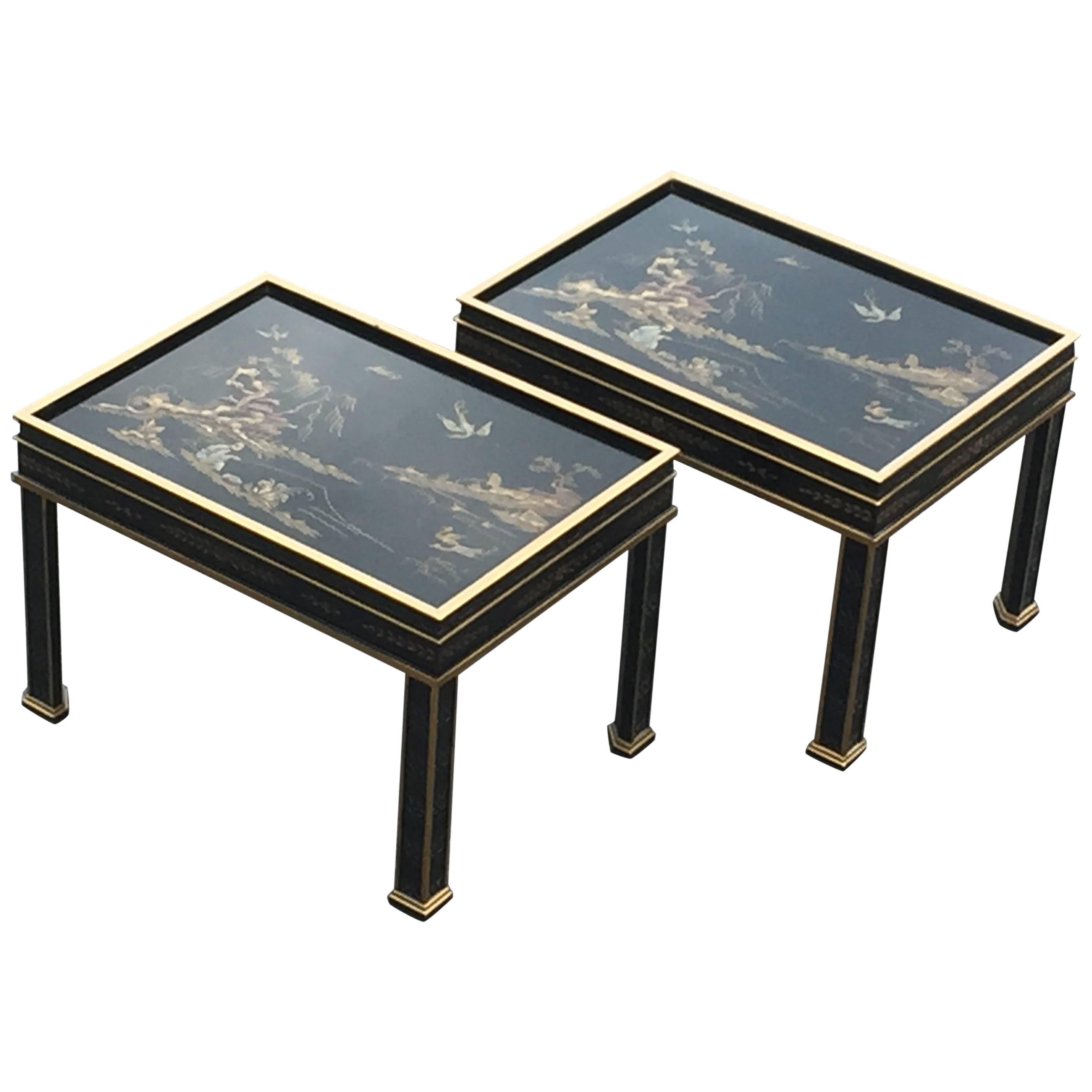 Lovely Pair of Chinoiserie Style Black and Gold Endtables For Sale at ...