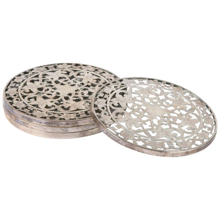 Webster Sterling Silver Overlay Trivets, Set of Four at 1stDibs