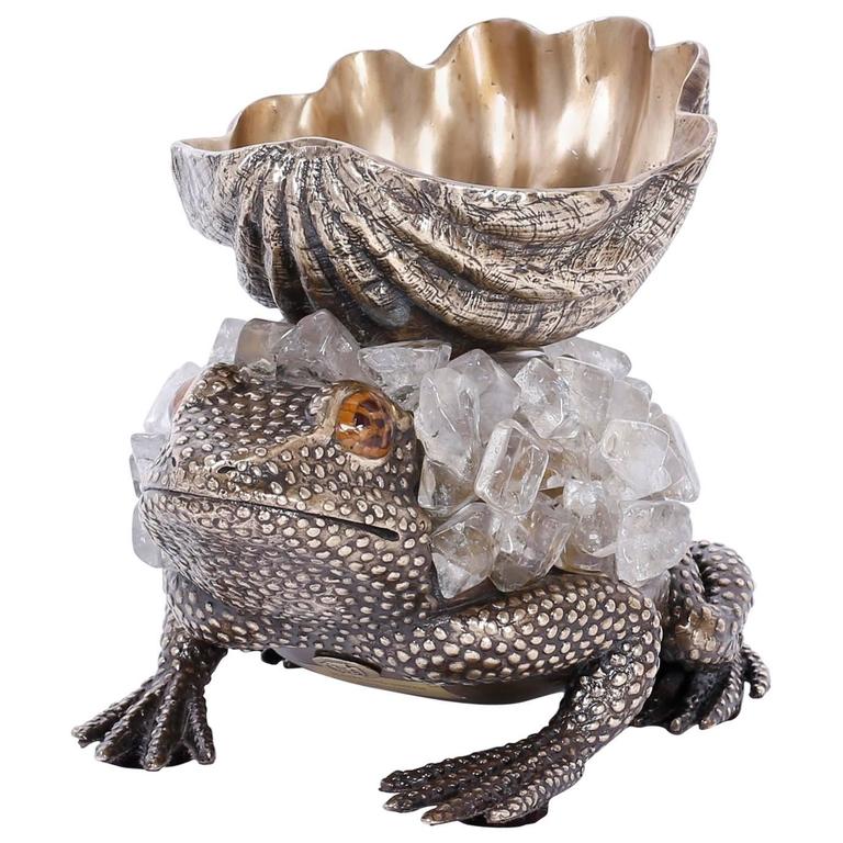 Mid-Century Brass and Geode Frog Sculpture at 1stDibs