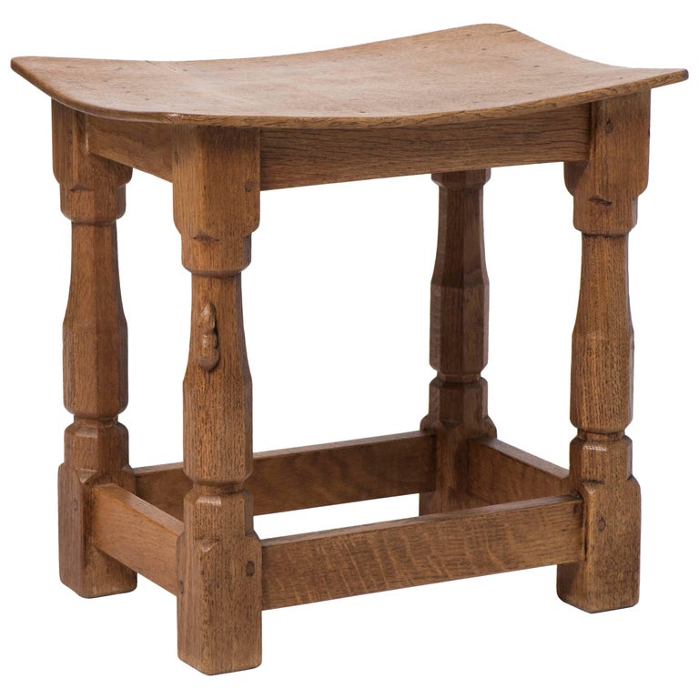 Robert Mouseman Thompson oak dish top stool, England circa 1950 at 1stDibs