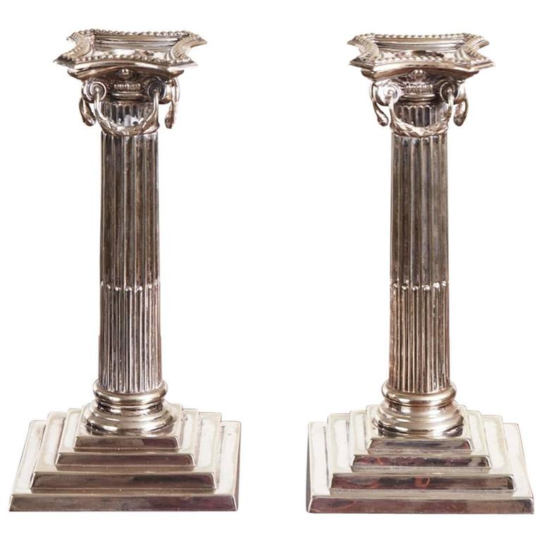 Pair of Antique Silver Plated Candlesticks at 1stDibs