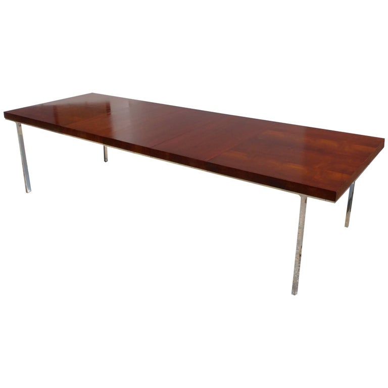 John Stuart Walnut Dining Table with Polished Aluminum Legs at 1stDibs