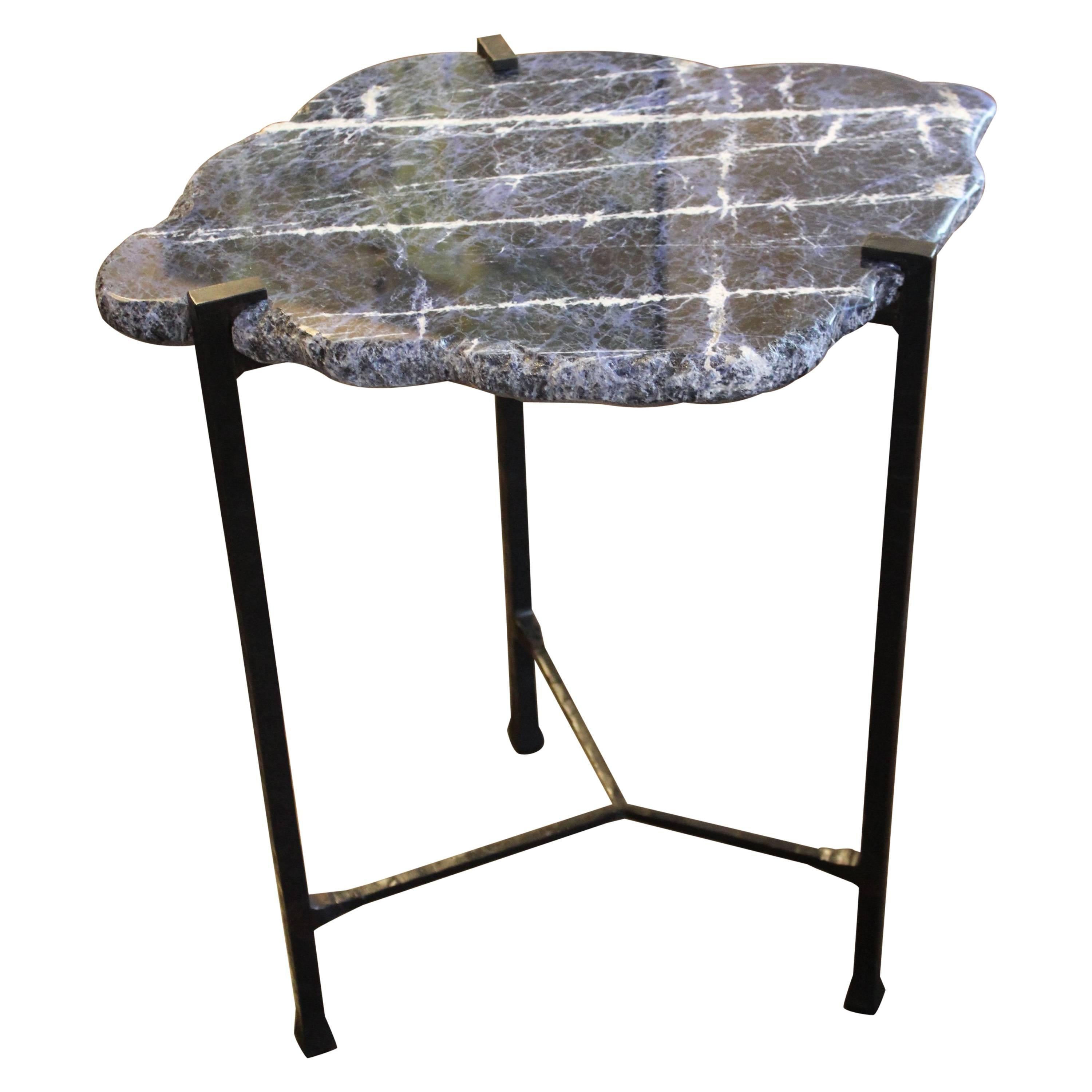 Vintage Cast Iron Machine Component End Table with Limestone Top at 1stDibs