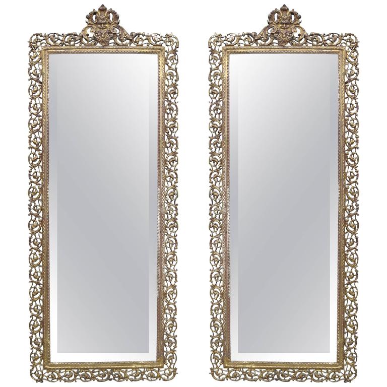 Matched Pair of Large Vertical Bronze Mirrors Attributed to Pe Guerin ...