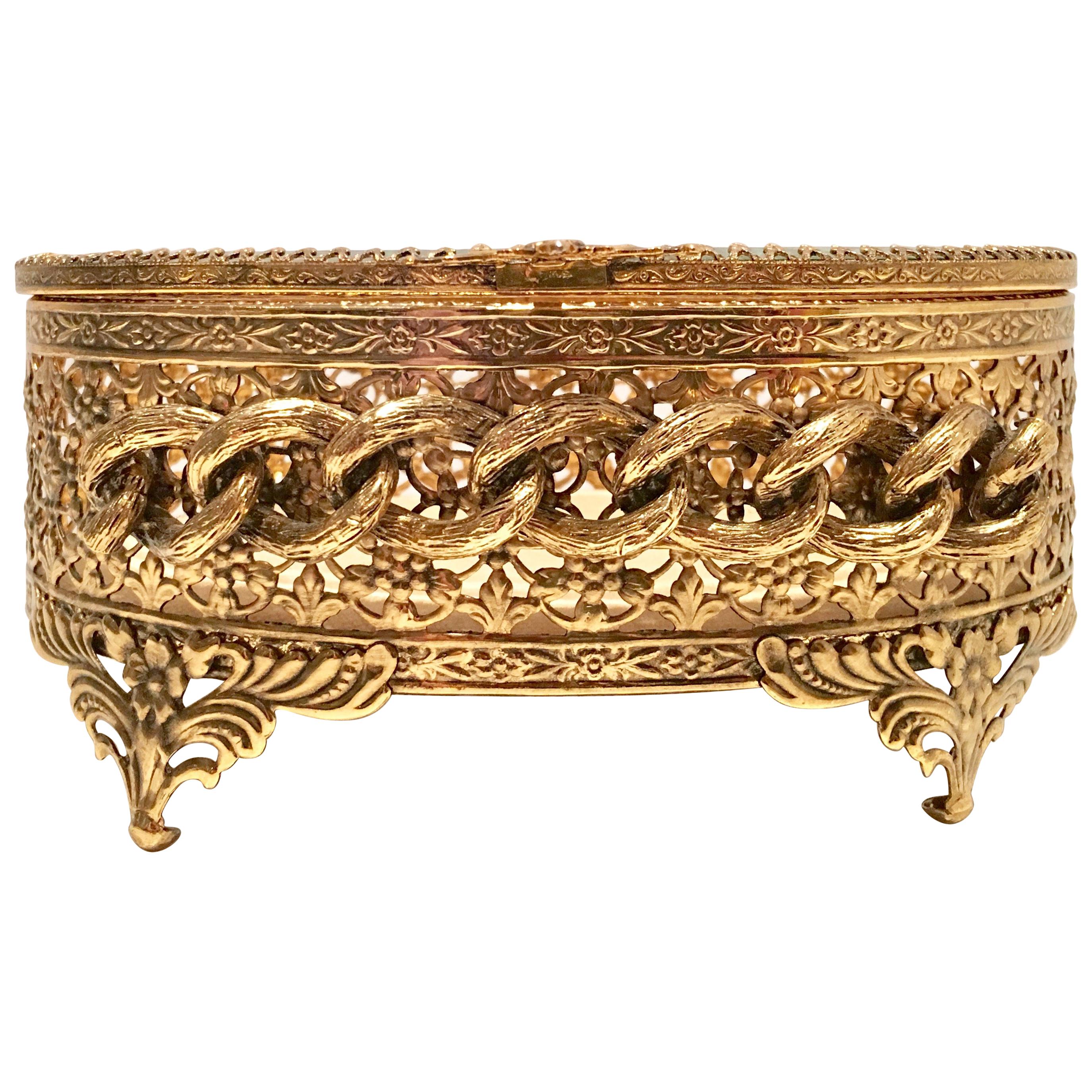 Hollywood Regency Italian 22 Karat Gold Gilt and Glass Oval Footed Box ...