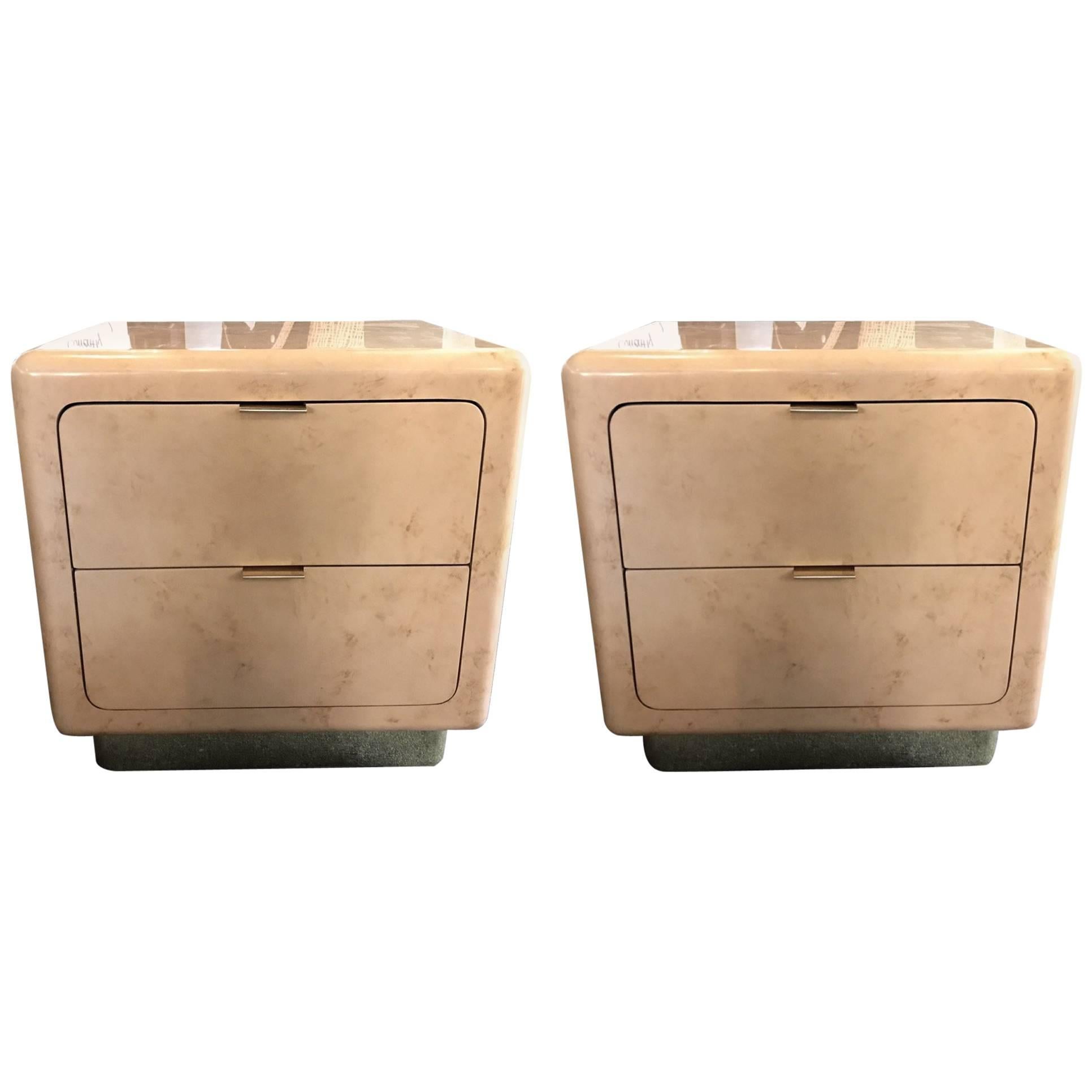Pair of Vintage 1980s Brass and Faux Goatskin Nightstands at 1stDibs